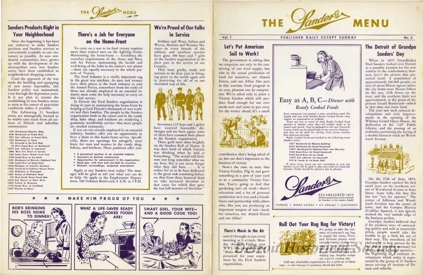 Menu - The Sanders Menu, Vol. 1, No. 4 | Detroit Historical Society